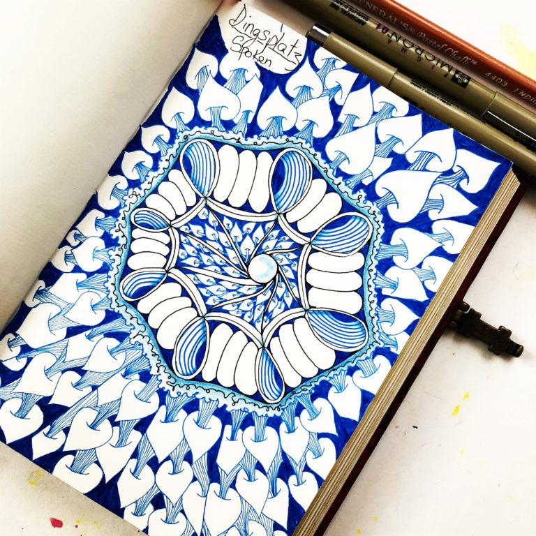 6 versions du motif Zentangle® Poke Leaf - Jiji Hook